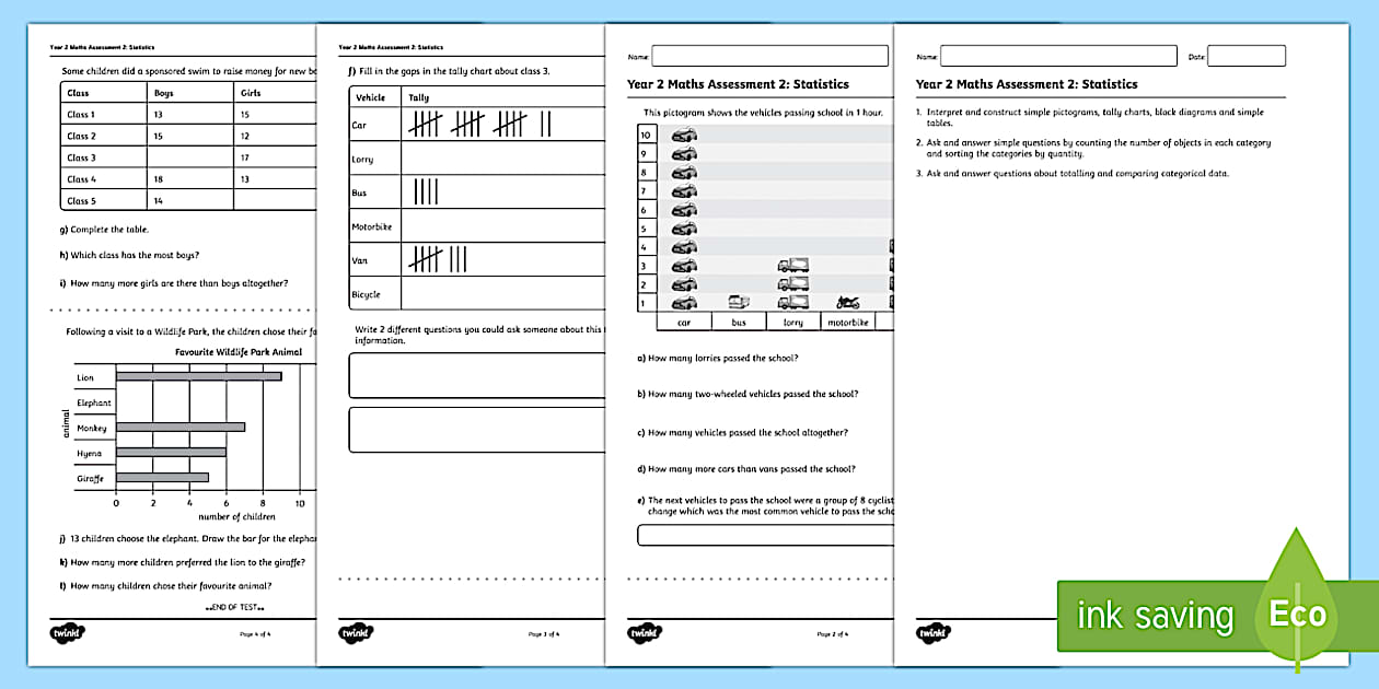 Year 2 Statistics Assessment 2 Assessment Test - Twinkl