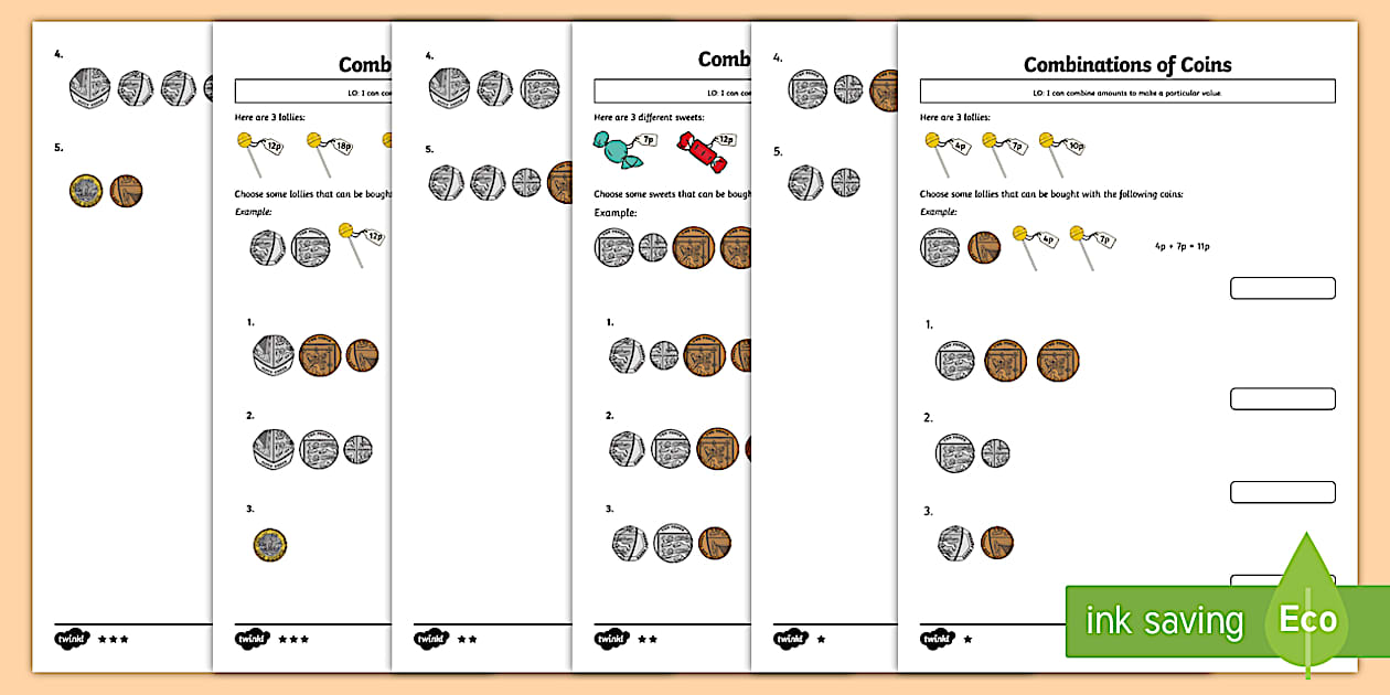 Editable Combine Amounts to Make a Particular Value Worksheet