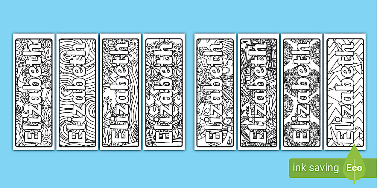 Elizabeth Mindfulness Name Colouring Bookmarks - Twinkl