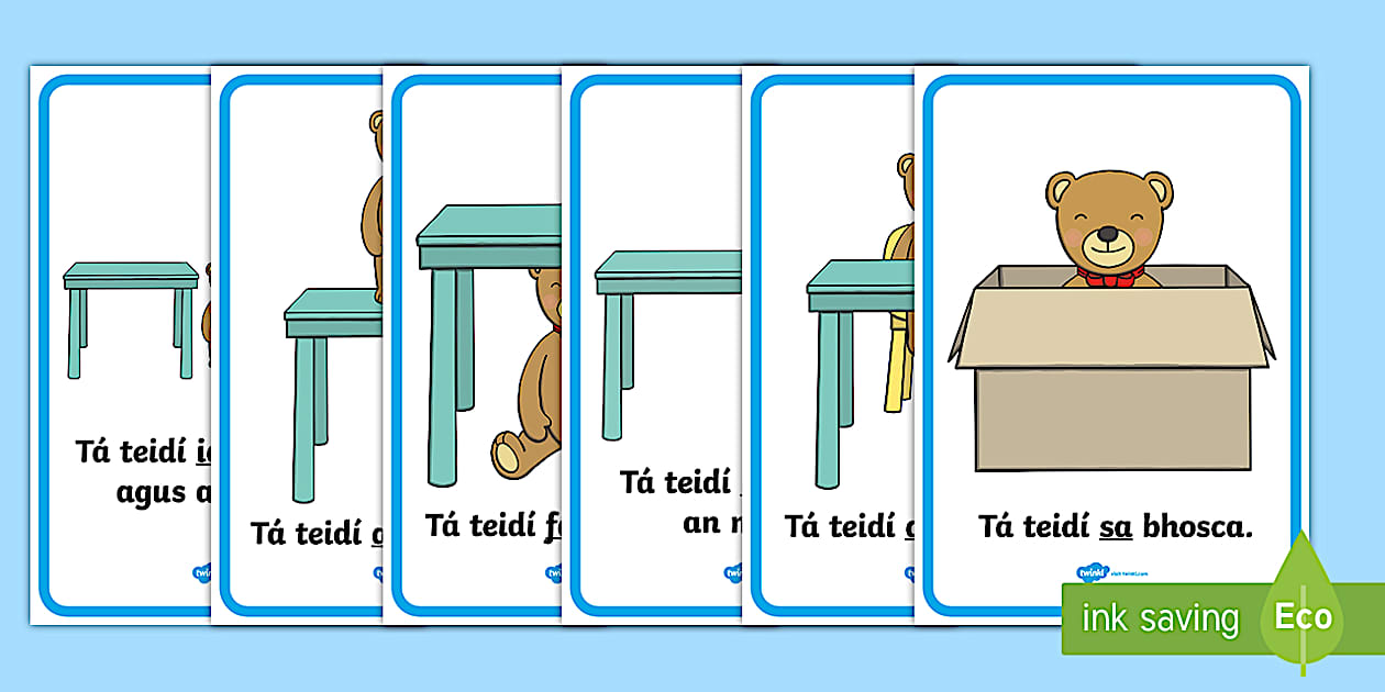 Prepositions in Irish | Display Posters Gaeilge | Twinkl