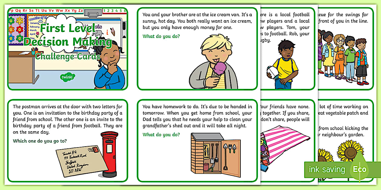 Black and White Decision Making Challenge Cards - Twinkl