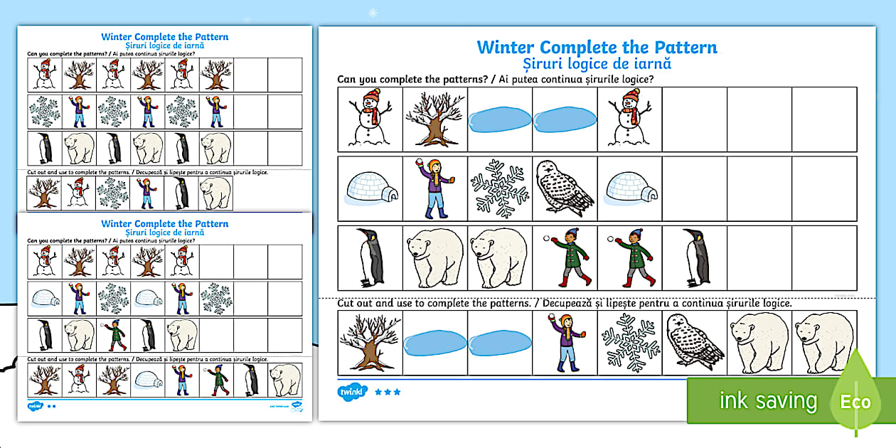 Winter-Themed Complete the Pattern Differentiated Worksheet / Worksheets