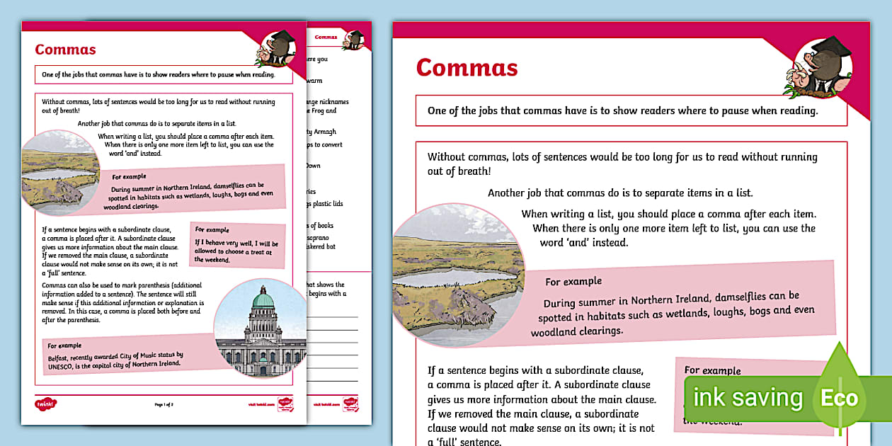 Commas Activity Sheets (Teacher-Made) - Twinkl