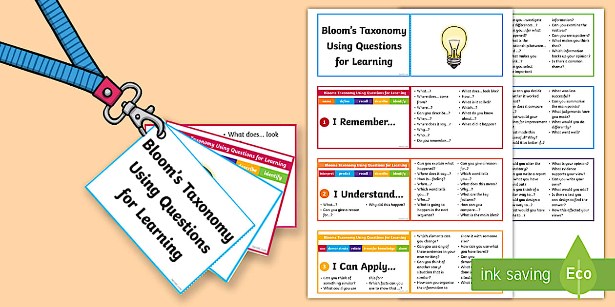 Bloom's Taxonomy Questions Cards: Lanyard Sized Cards