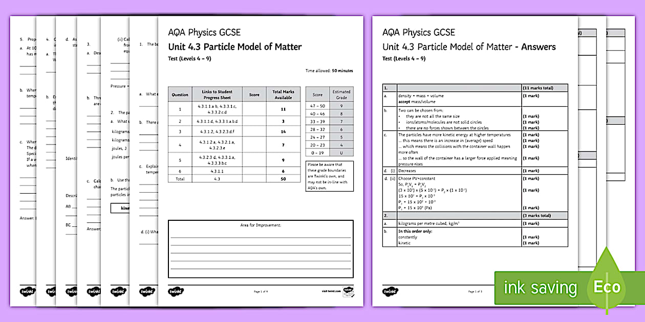 AQA Style Physics Separate Science Specimen Paper: Unit 3 Particle Model of