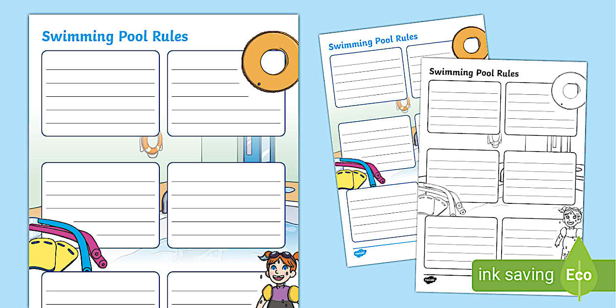 Swimming Pool Rules Worksheet (teacher made) - Twinkl