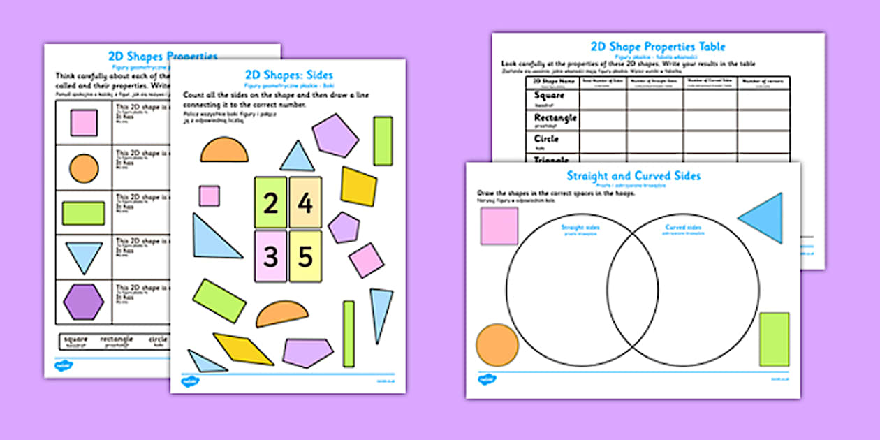 Black and White Properties of 2D Shapes Worksheets Polish Translation