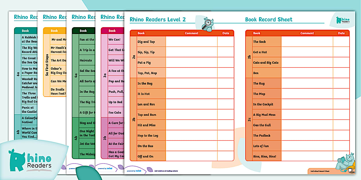 Rhino Readers Individual Record Sheet - All Levels - Twinkl