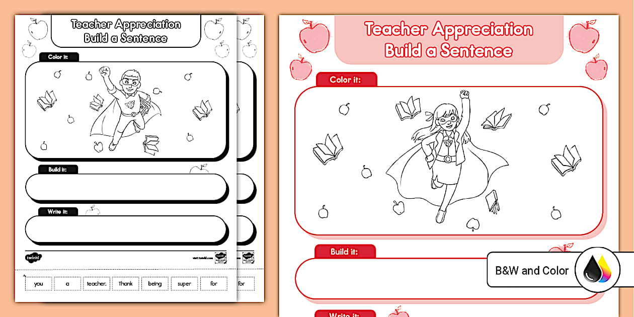 Teacher Appreciation Build a Sentence Worksheet - Twinkl
