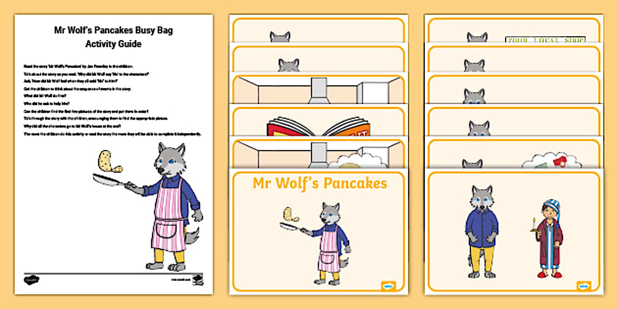 Black and White Mr Wolf's Pancakes Busy Bag Resource Pack for Parents