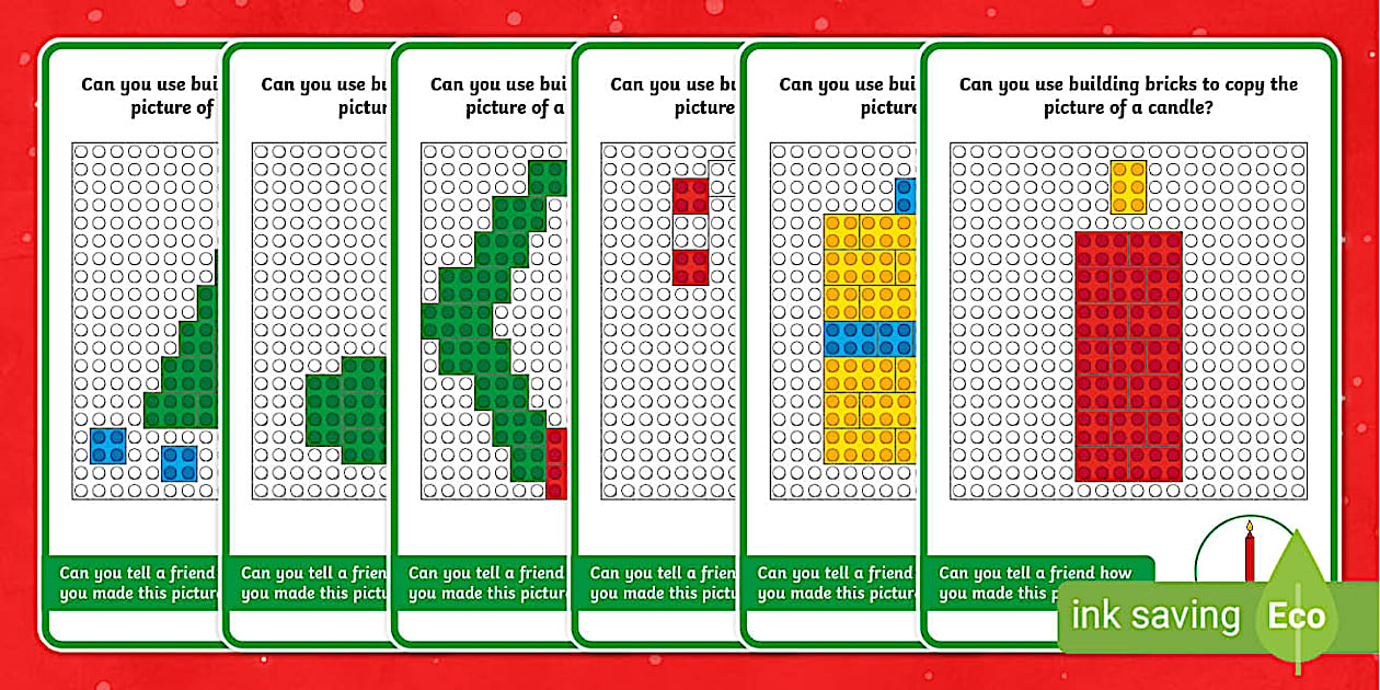Christmas Building Brick Pictures Activity Cards