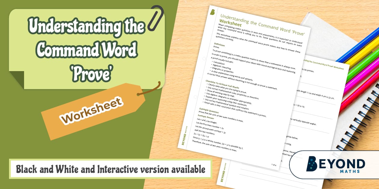 Proving Command Word Worksheet for Maths