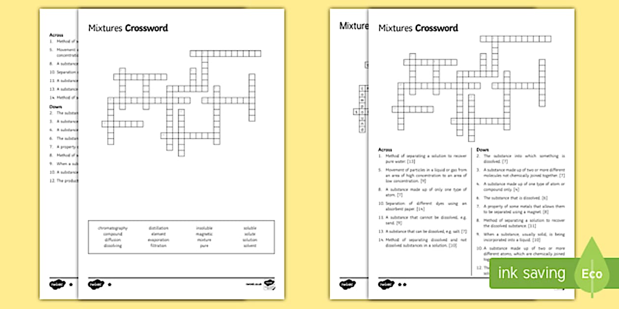 KS3 Pure and Impure Substances Crossword - Twinkl