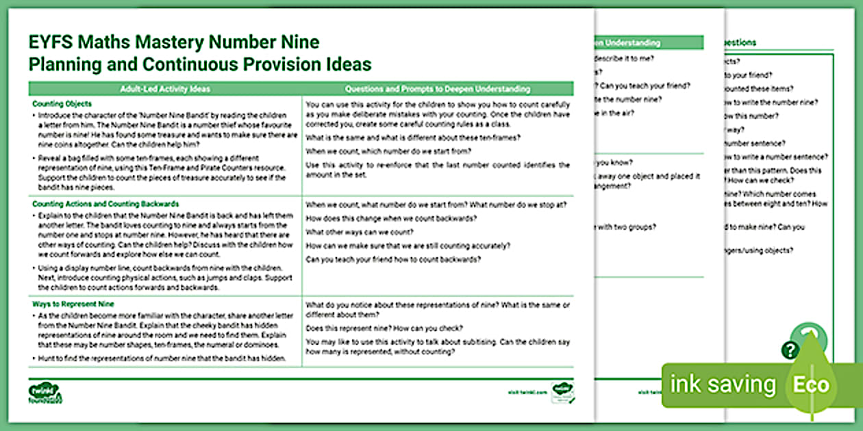 👉 EYFS Maths Mastery Number Nine Planning Ideas - Twinkl