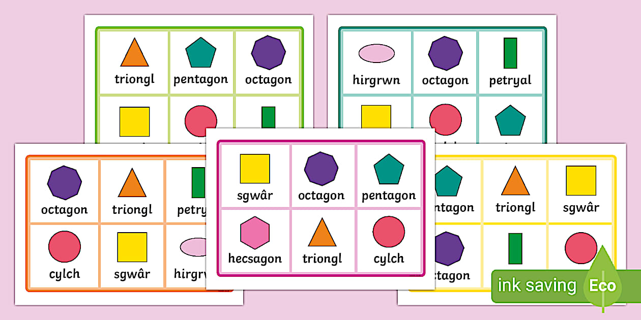 2D Shape Bingo Welsh Vocabulary (Hecho por educadores)
