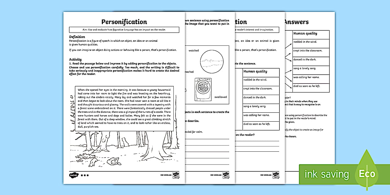 Figurative Language: Personification KS2 Worksheets - Twinkl