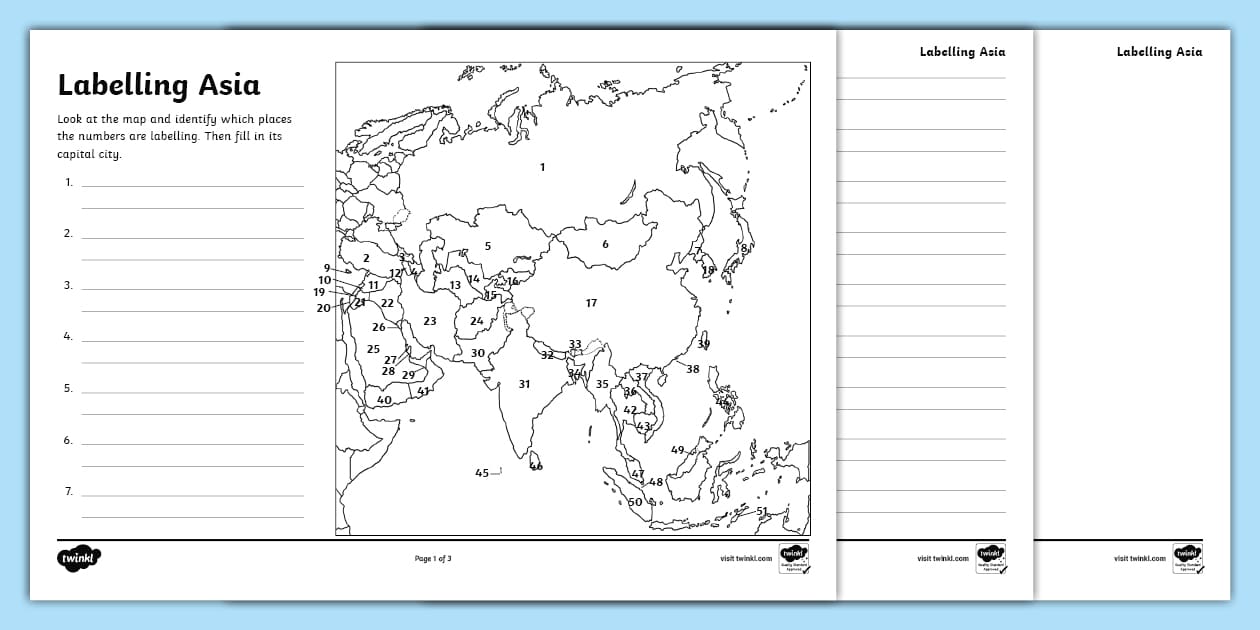 Countries, Territories and Capital Cities of Asia Activity Sheet