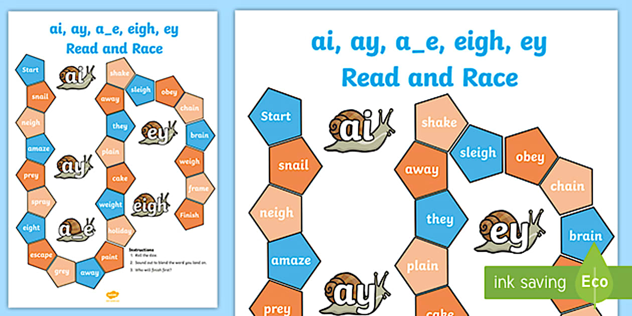 Editable Alternate Long a Sound Phonics Read and Race Game