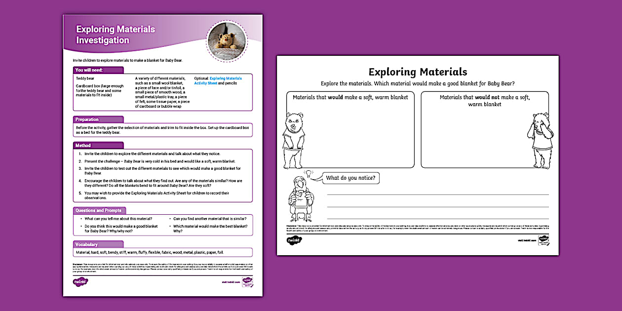 EYFS Exploring Materials - Baby Bear's Blanket Investigation