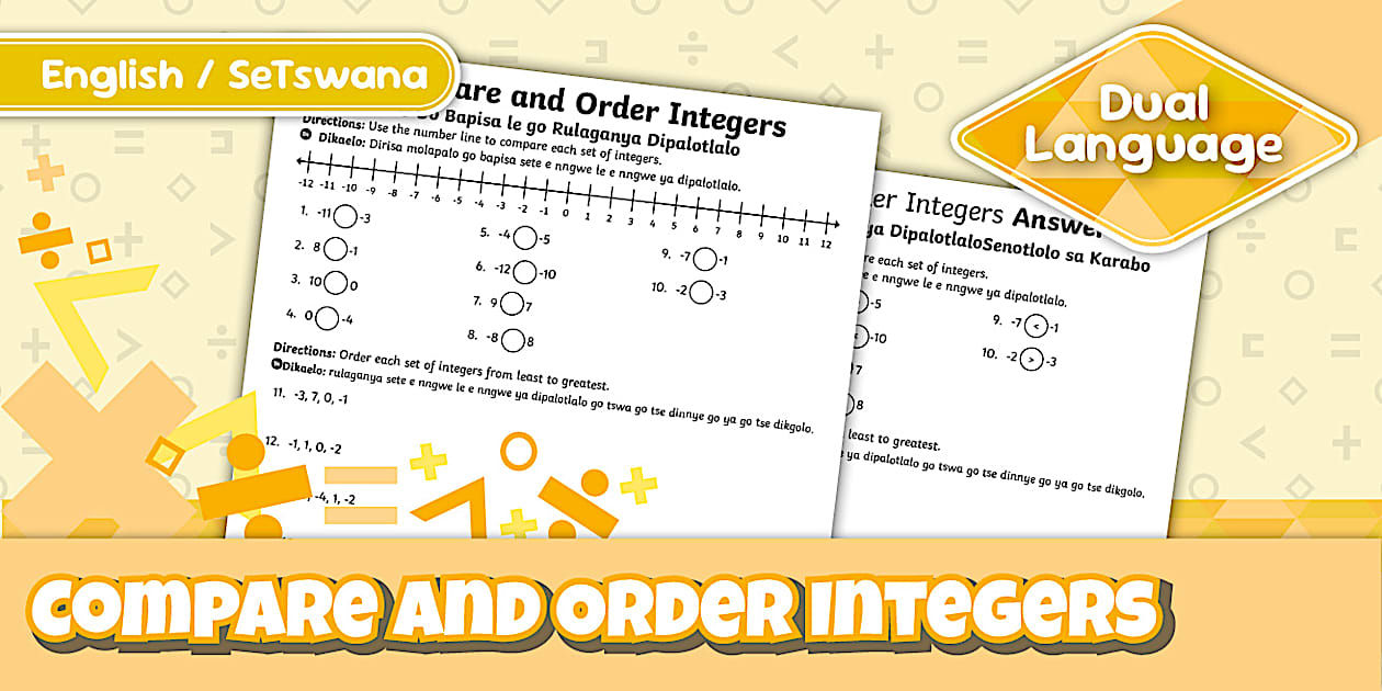 Grade 6 Maths - Term 1 - Compare and Order Integers - Activity Sheet