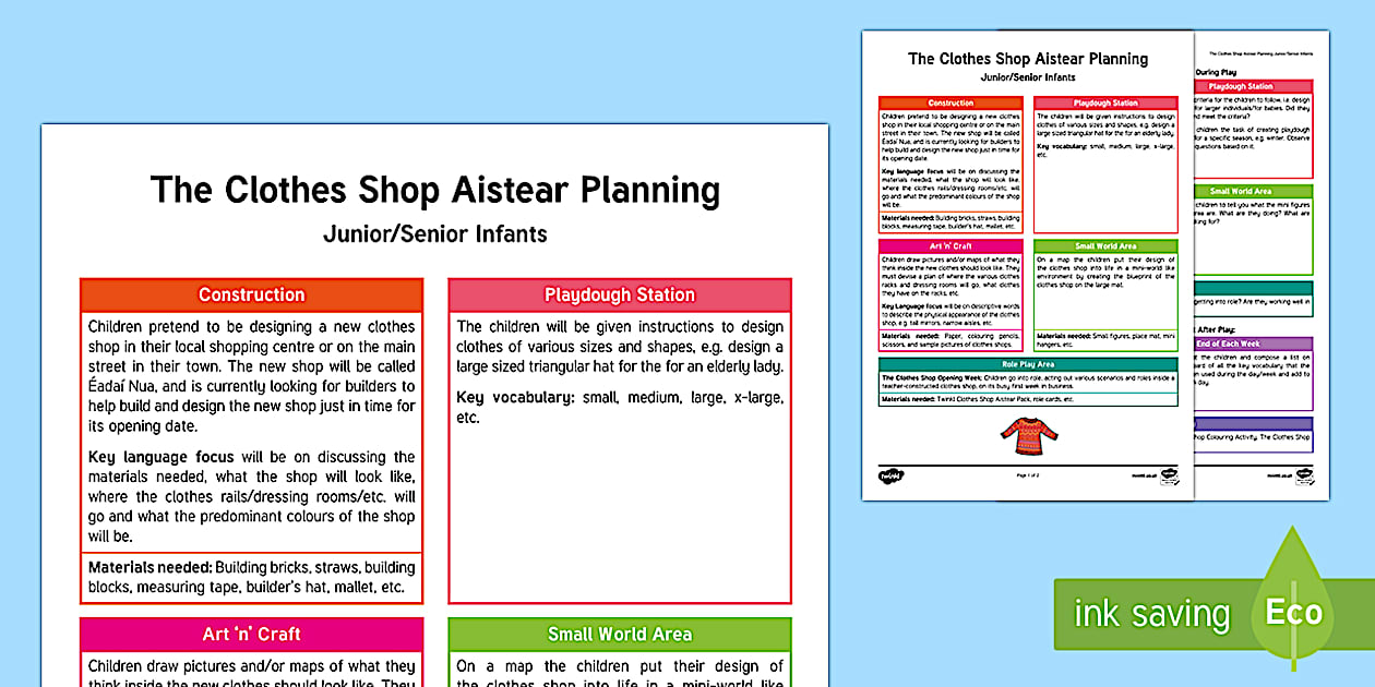 Aistear The Clothes Shop Planning Template (teacher made)