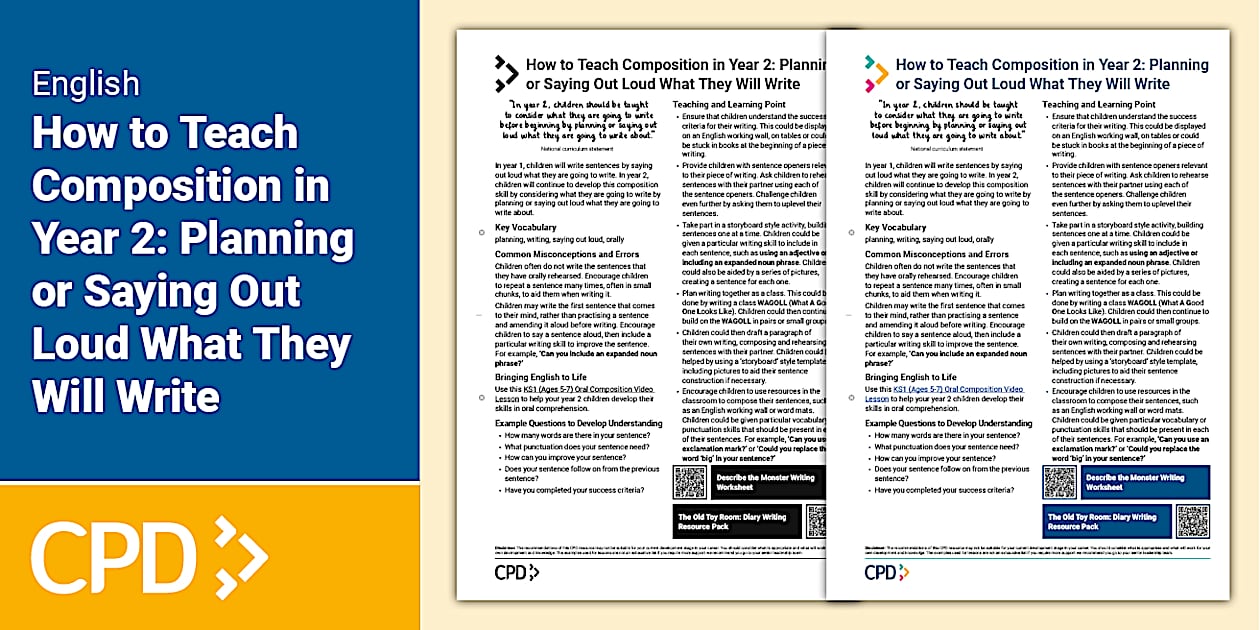 How to Teach Composition in Year 2: Planning or Saying Out Loud What ...