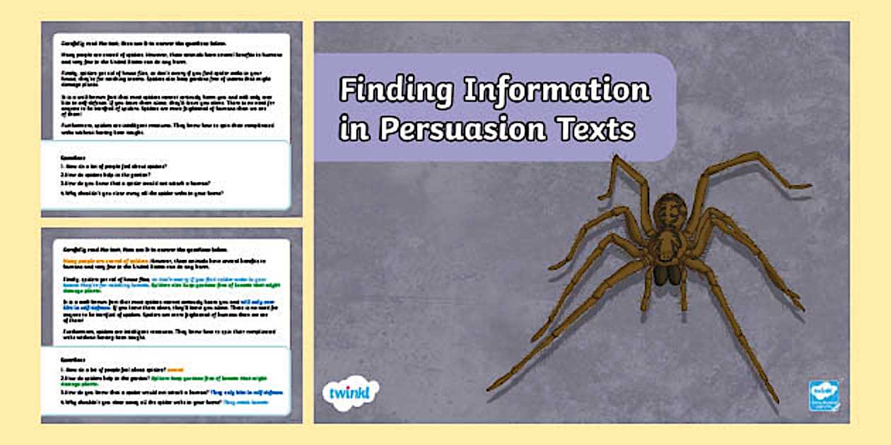 Finding Information in Persuasion Texts PowerPoint - Twinkl
