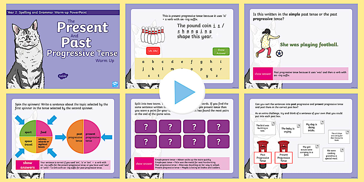 Present and Past Progressive Exercises PowerPoint | Twinkl