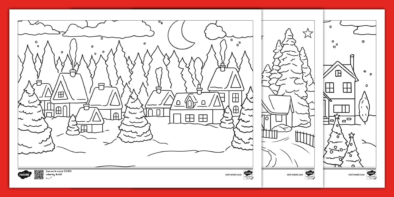 Winter Village Colouring Pages Primary Art - Twinkl