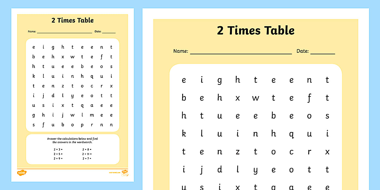 Multiplication 2 Times Tables Wordsearch Worksheet - Twinkl
