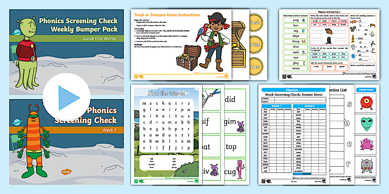 Phonics Screening Survival: Weekly Bumper Pack 4 - Twinkl