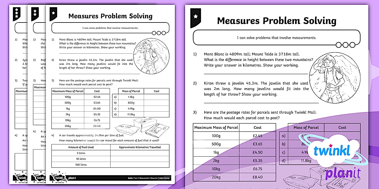 Planit Maths Y5 Measurement Measures Problem solving Home Learning Tasks