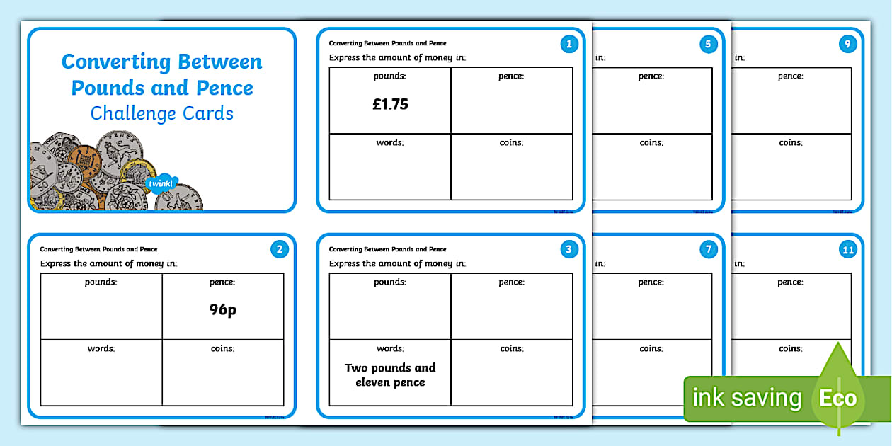 Converting Between Pounds & Pence Challenge Cards - Resource