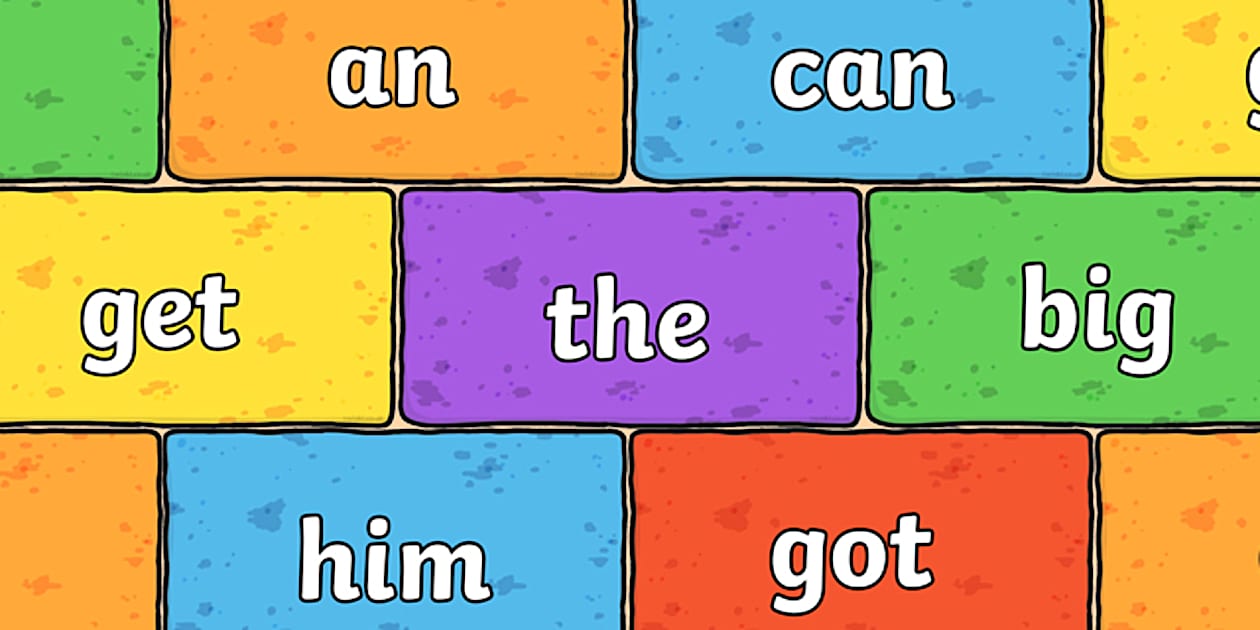 Editable Phase 2 Tricky Words and Decodable Words on Multicoloured Bricks