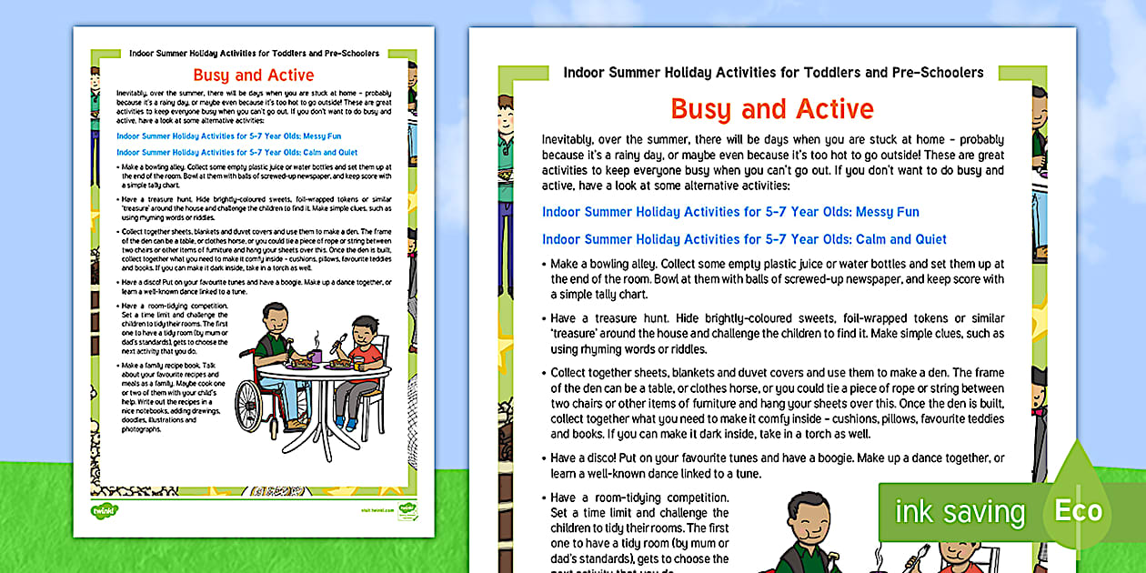 Busy and Active Rainy Day School Holiday Activities | Twinkl