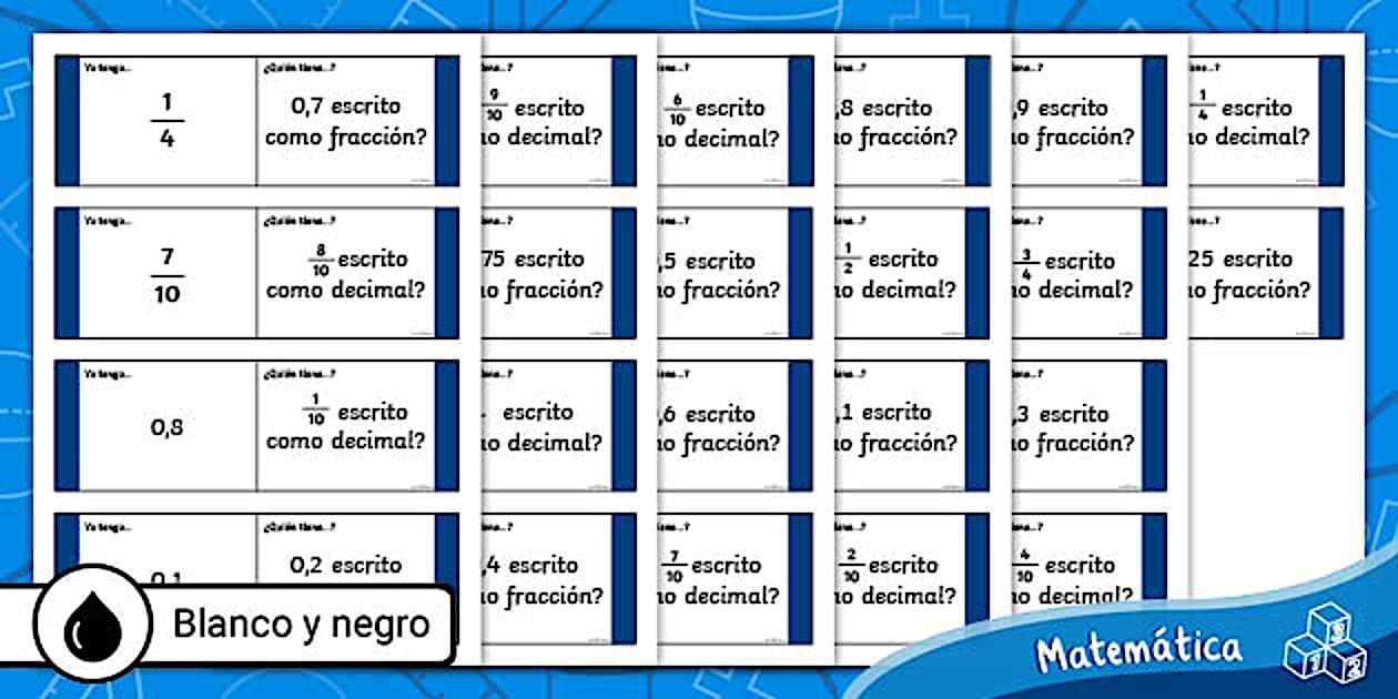 Tarjetas | Conversión | Fracciones a Decimales | - Twinkl