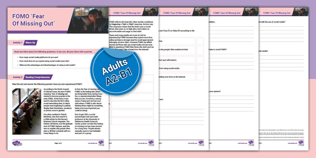 ESL FOMO (Fear Of Missing Out) Reading Comprehension [Adults, A2-B1]