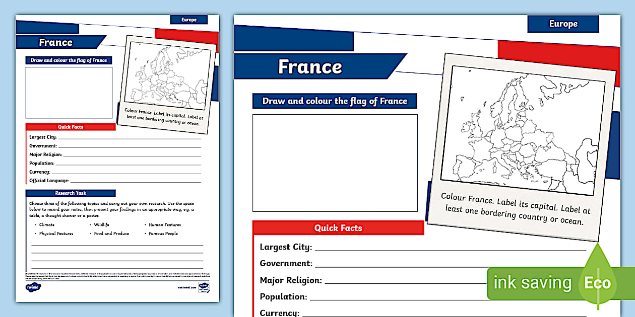 KS2 France Research Activity (teacher made) - Twinkl