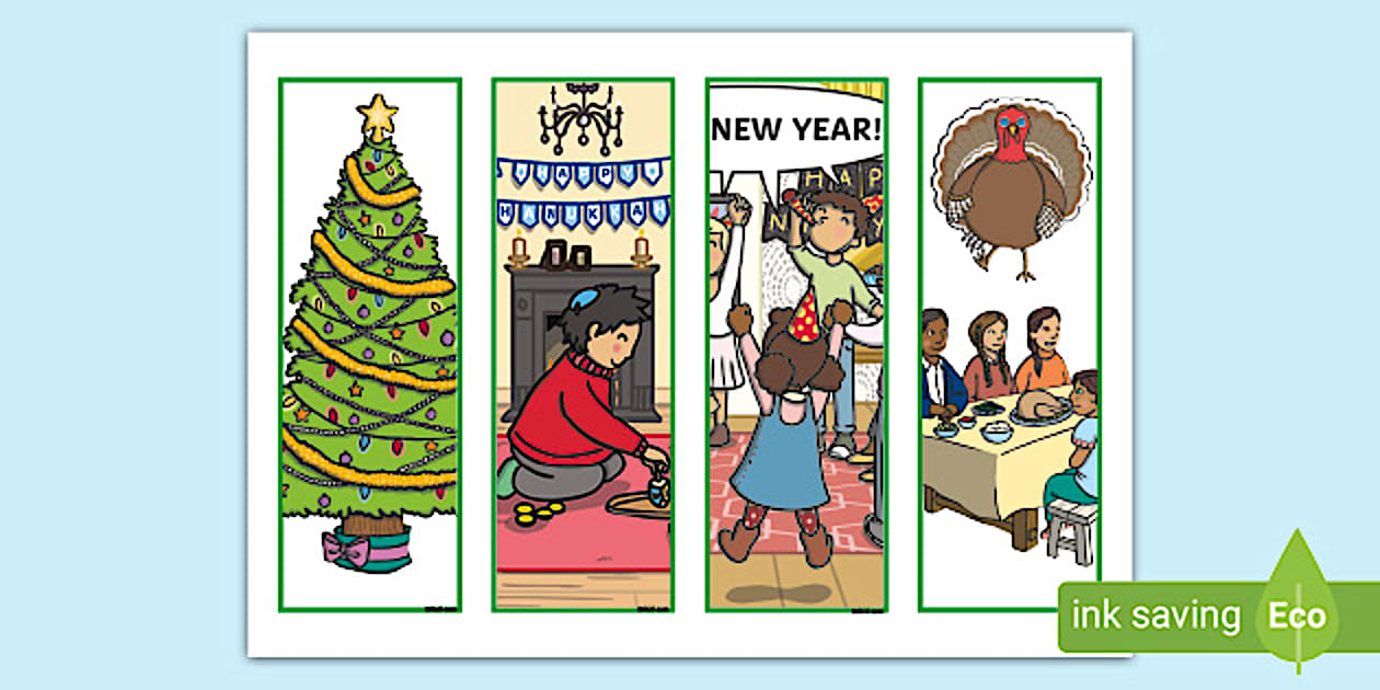 Seasonal Holiday Bookmarks - Primary Resources - Twinkl