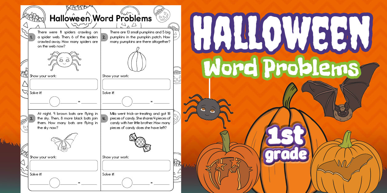 Addition and Subtraction Halloween Word Problem Worksheet