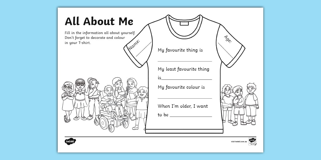 All About Me T-Shirt Worksheet (professor feito) - Twinkl