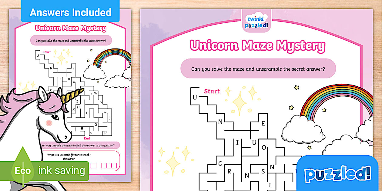 Unicorn Maze Mystery Unicorn Themed Activity | Twinkl Puzzled