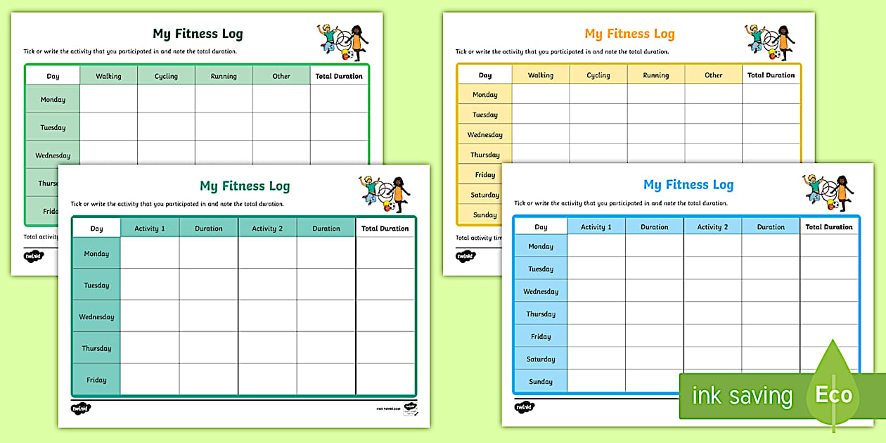 Editable Cfe- First Level- My Fitness Log- Worksheets