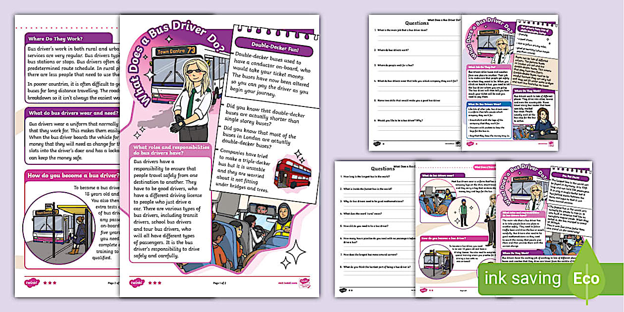 What Does a Bus Driver Do? Reading Comprehension Activity