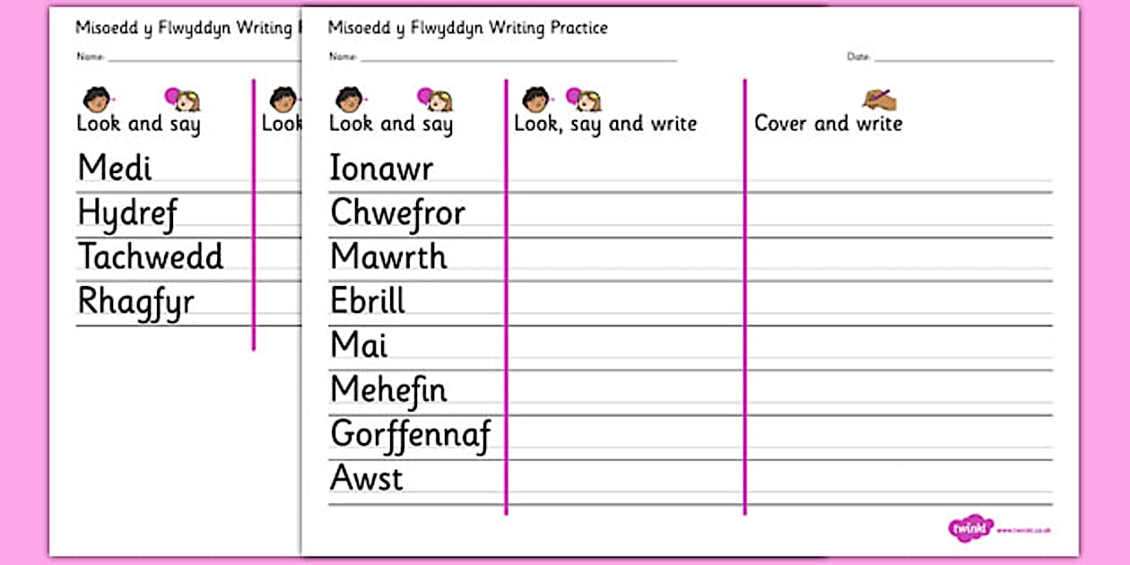 Months and Seasons Welsh Spelling Worksheets (teacher made)
