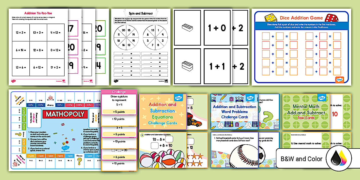 First Grade Addition and Subtraction Centers Pack - Twinkl
