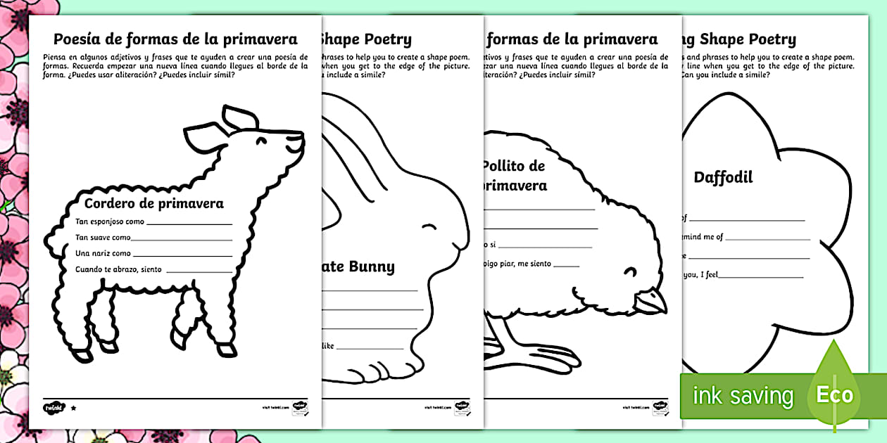 Higher Ability KS1 Spring Shape Poetry Differentiated Worksheets