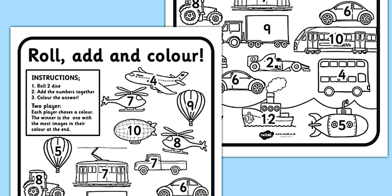Transport Roll And Colour (teacher made) - Twinkl