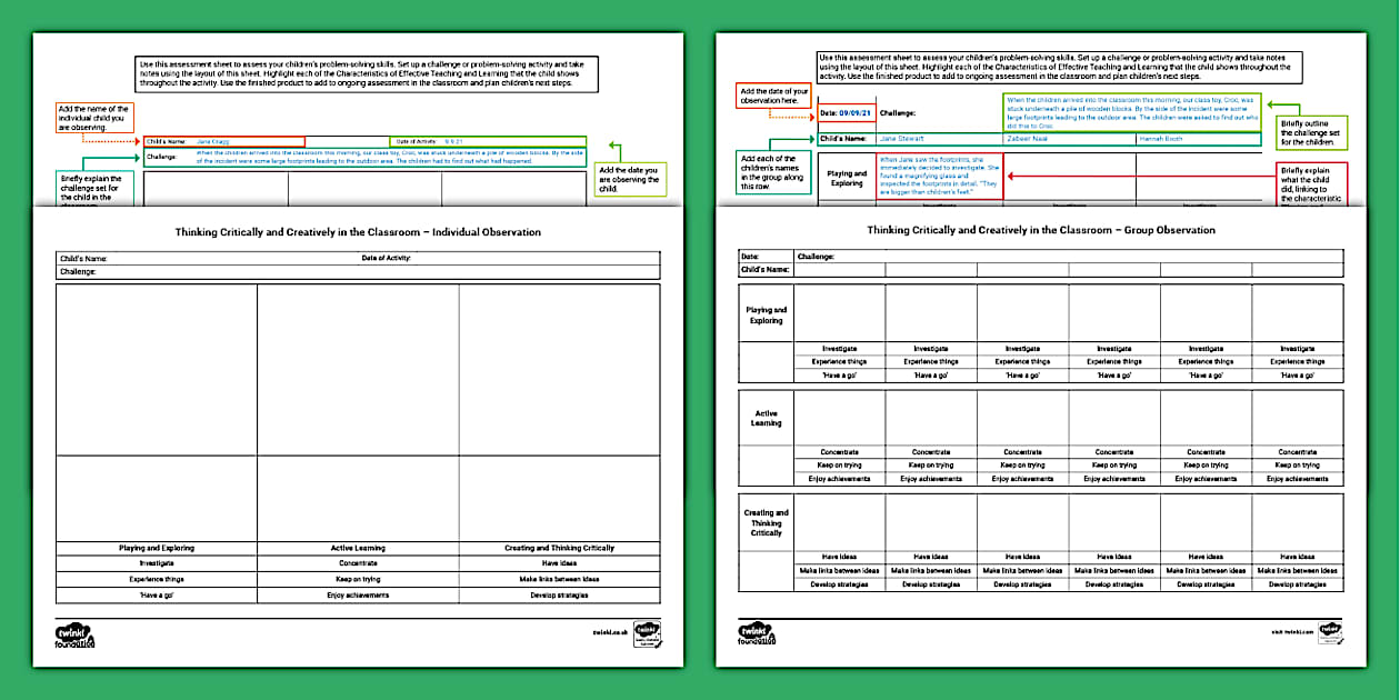 Thinking Critically and Creatively Observation Templates Pack