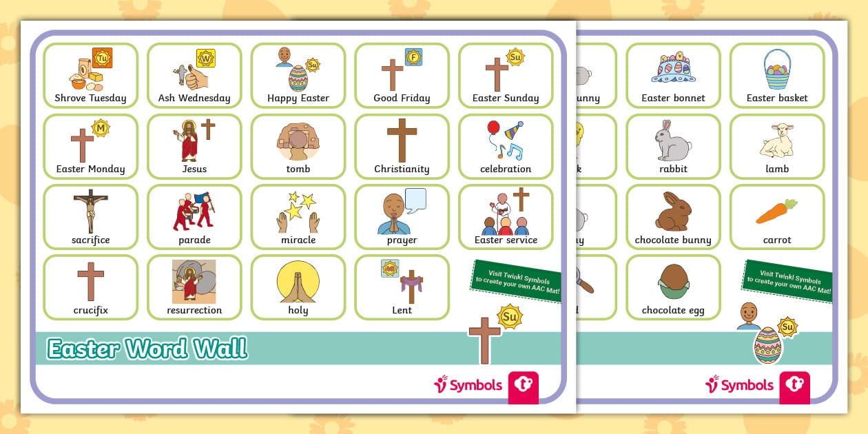 Twinkl Symbols| Easter Related Words on a Word Wall Sheet